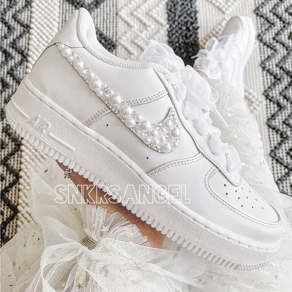 Nike | Shoes | Nike Wedding Air Force Low Bridal Bling Iridescent Pearl ...